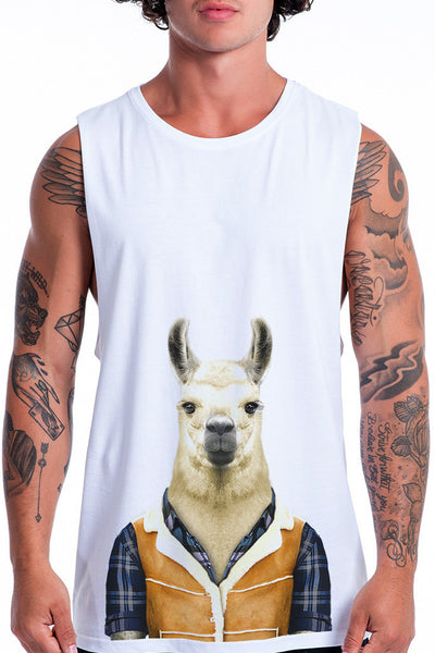 Men's Llama Muscle Tank - Black - Animalyser