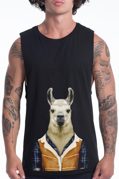 Men's Llama Muscle Tank - White - Animalyser